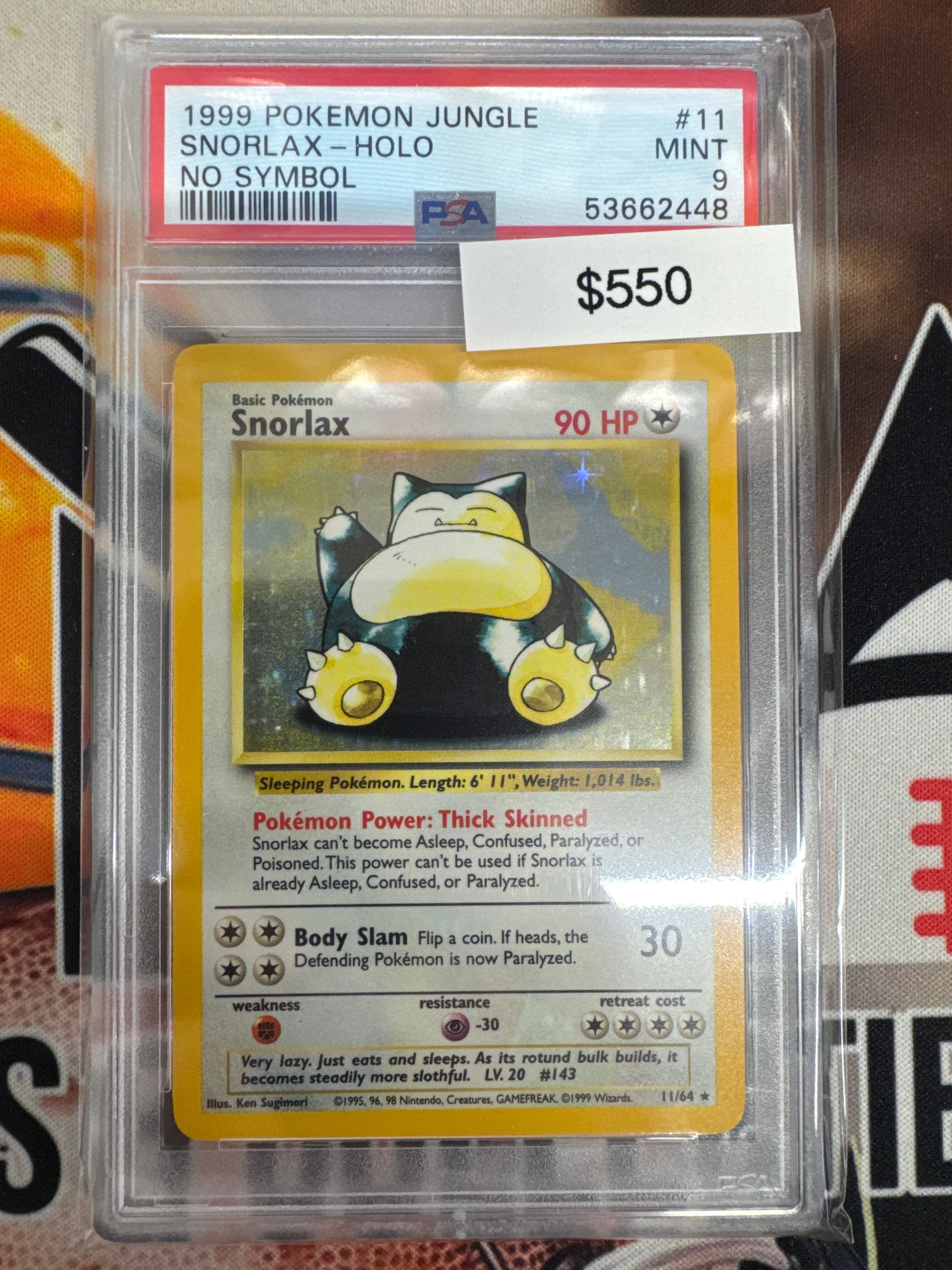 Pokémon Snorlax No Set Symbol Error Holo Jungle 11/64 PSA 9 – DNAcardshop
