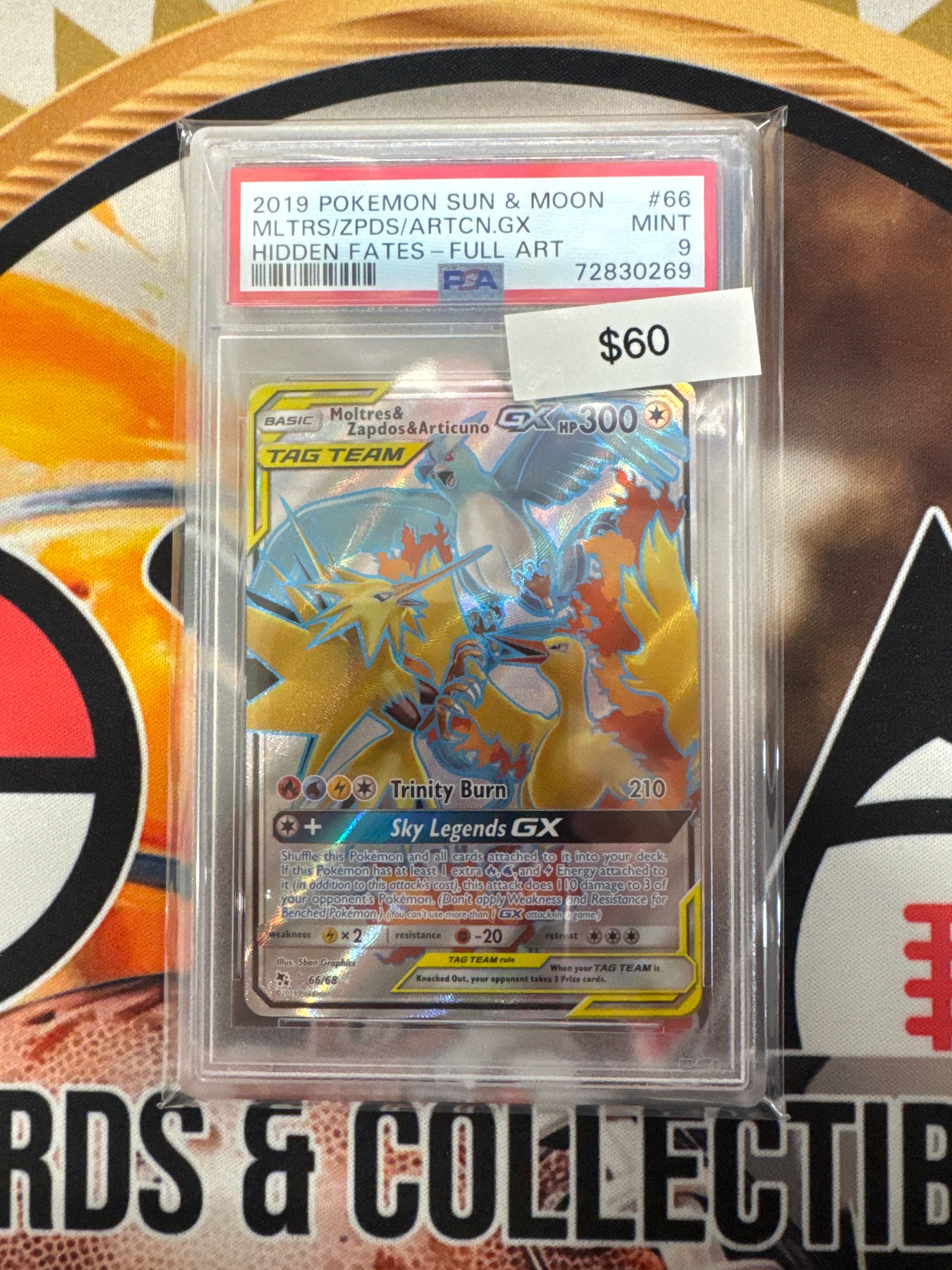 2019 Pokémon Sun & Moon Moltres/Articuno/Zapdos Hidden Fates 66/68 Ful ...