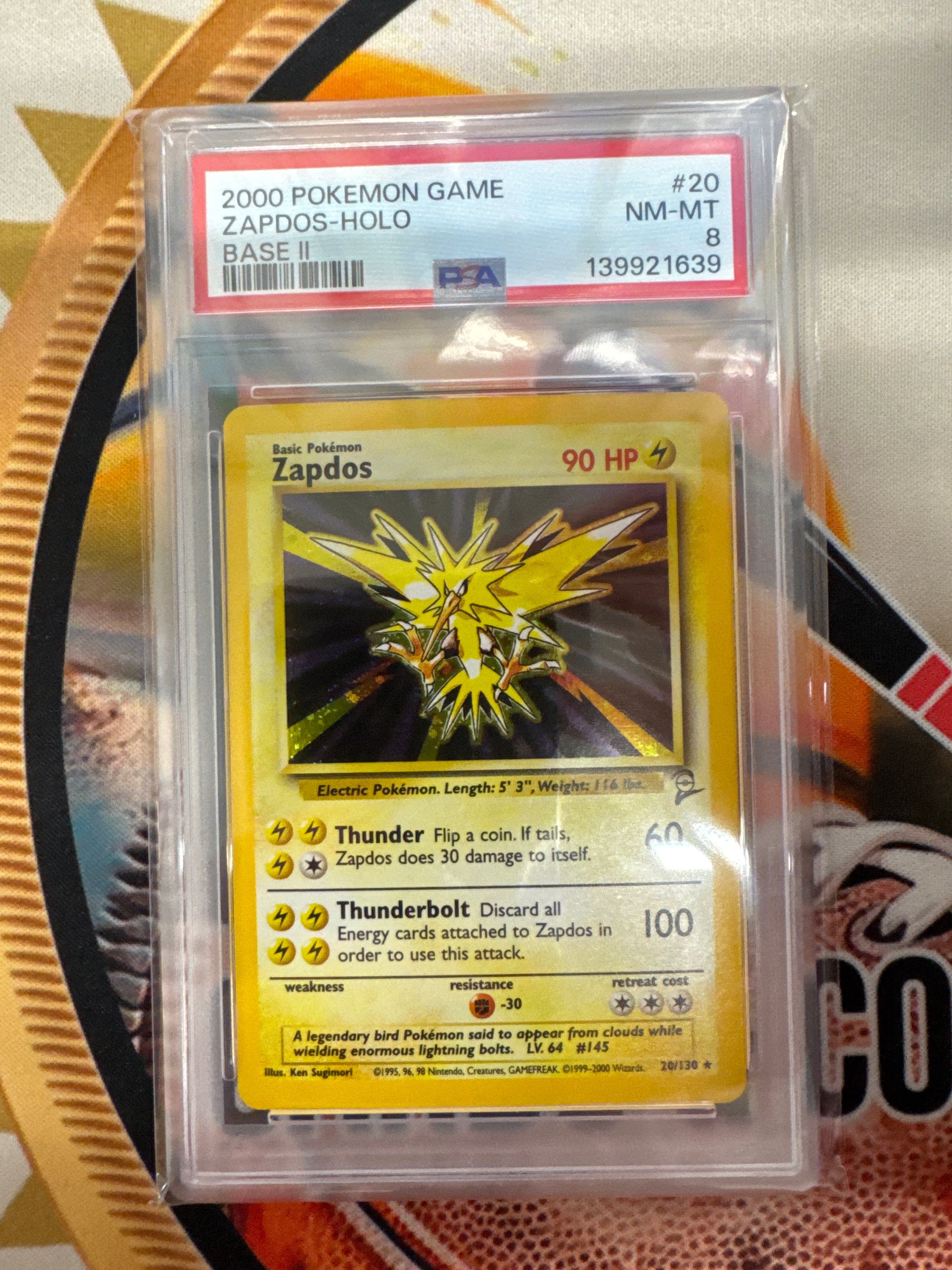 2000 Pokemon Base Set II Zapdos Holo 20/130 PSA 8 – DNAcardshop