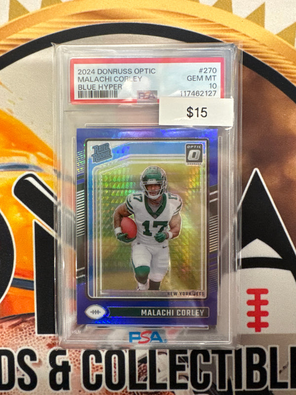 2024 Panini Donruss Optic NFL Malachi Corley Rated Rookie Holo PSA 10 ...